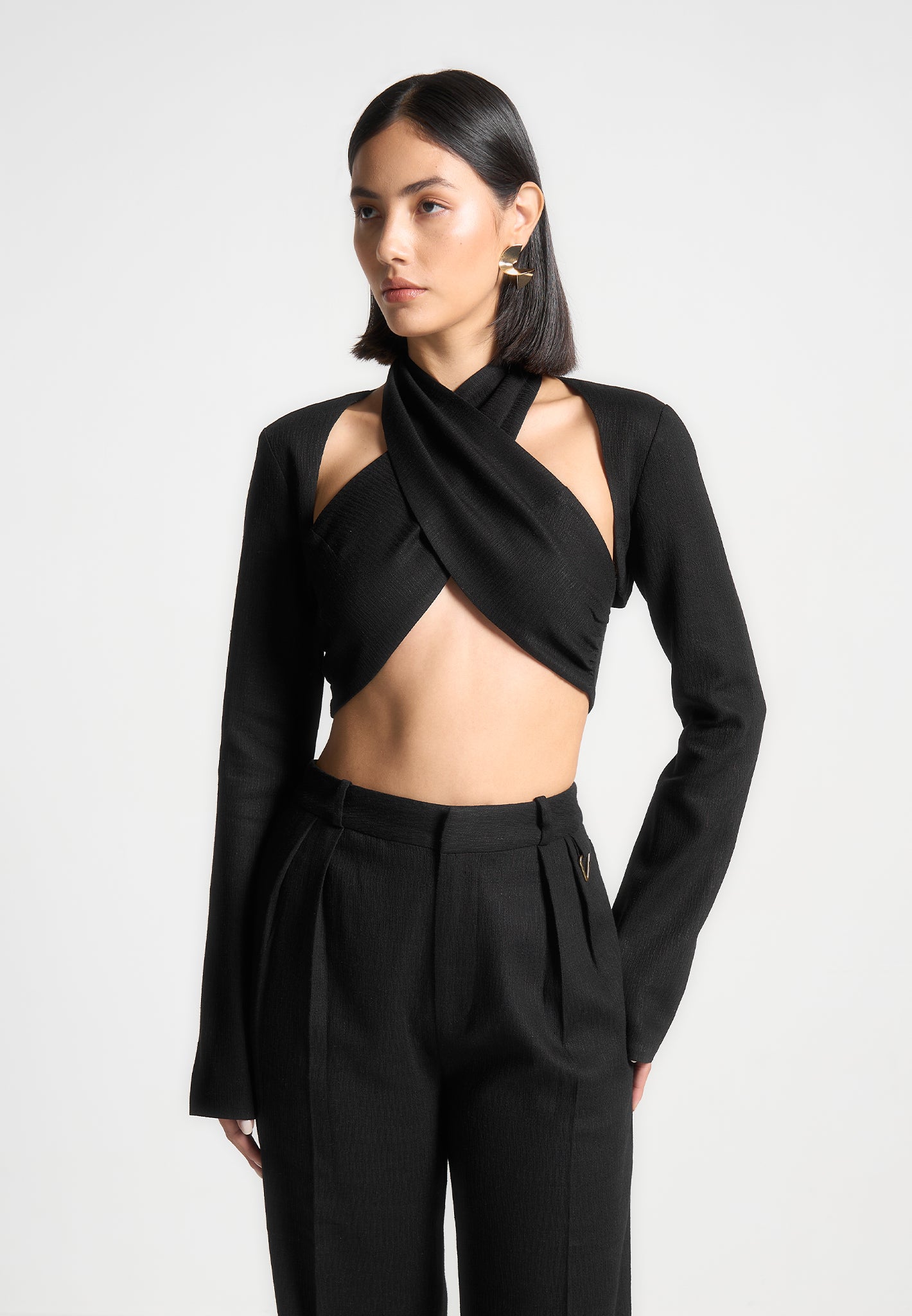 Linen Crossover Bolero Top - Black | Manière De Voir
