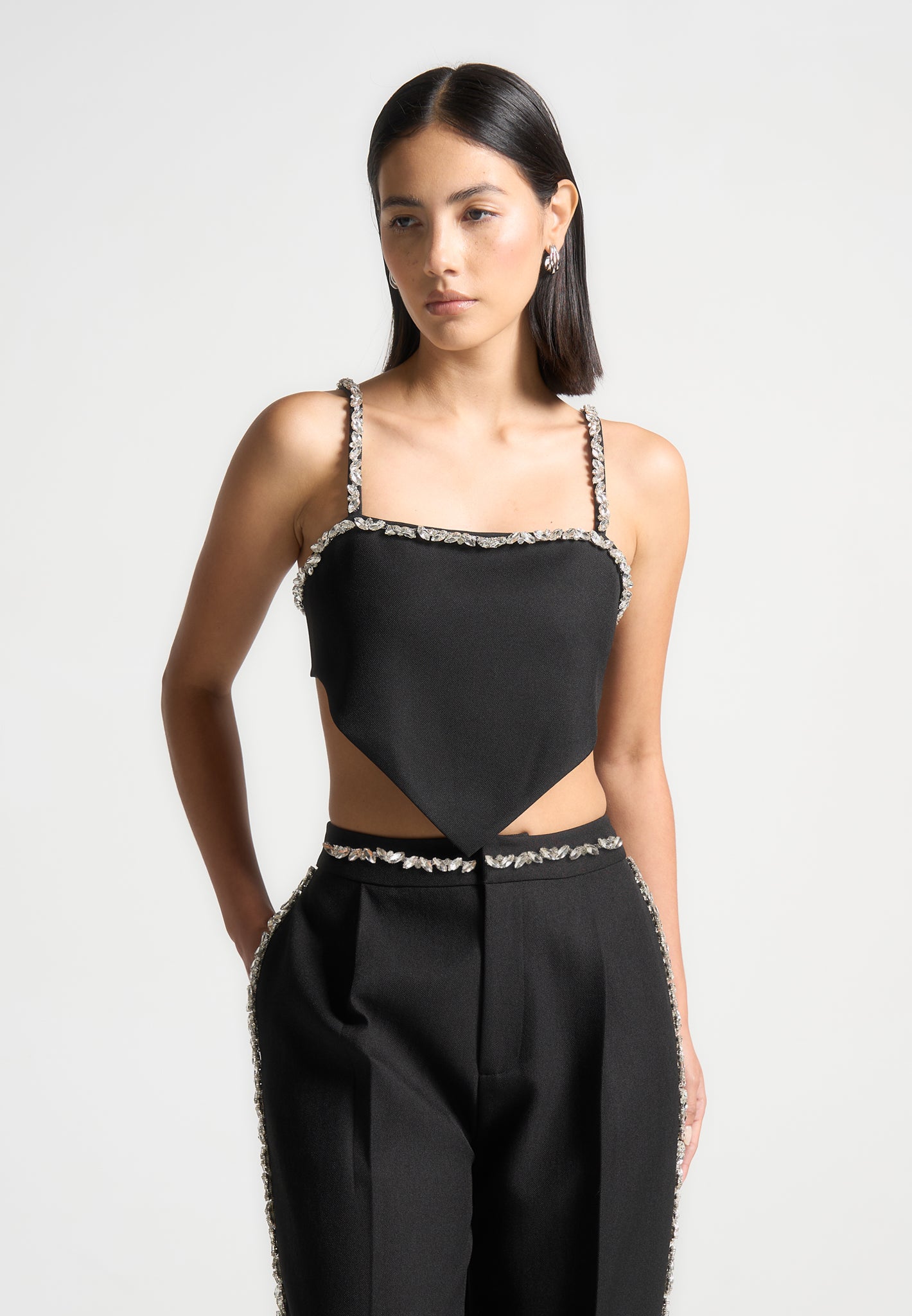Embellished Strap Handkerchief Top - Black | Manière De Voir