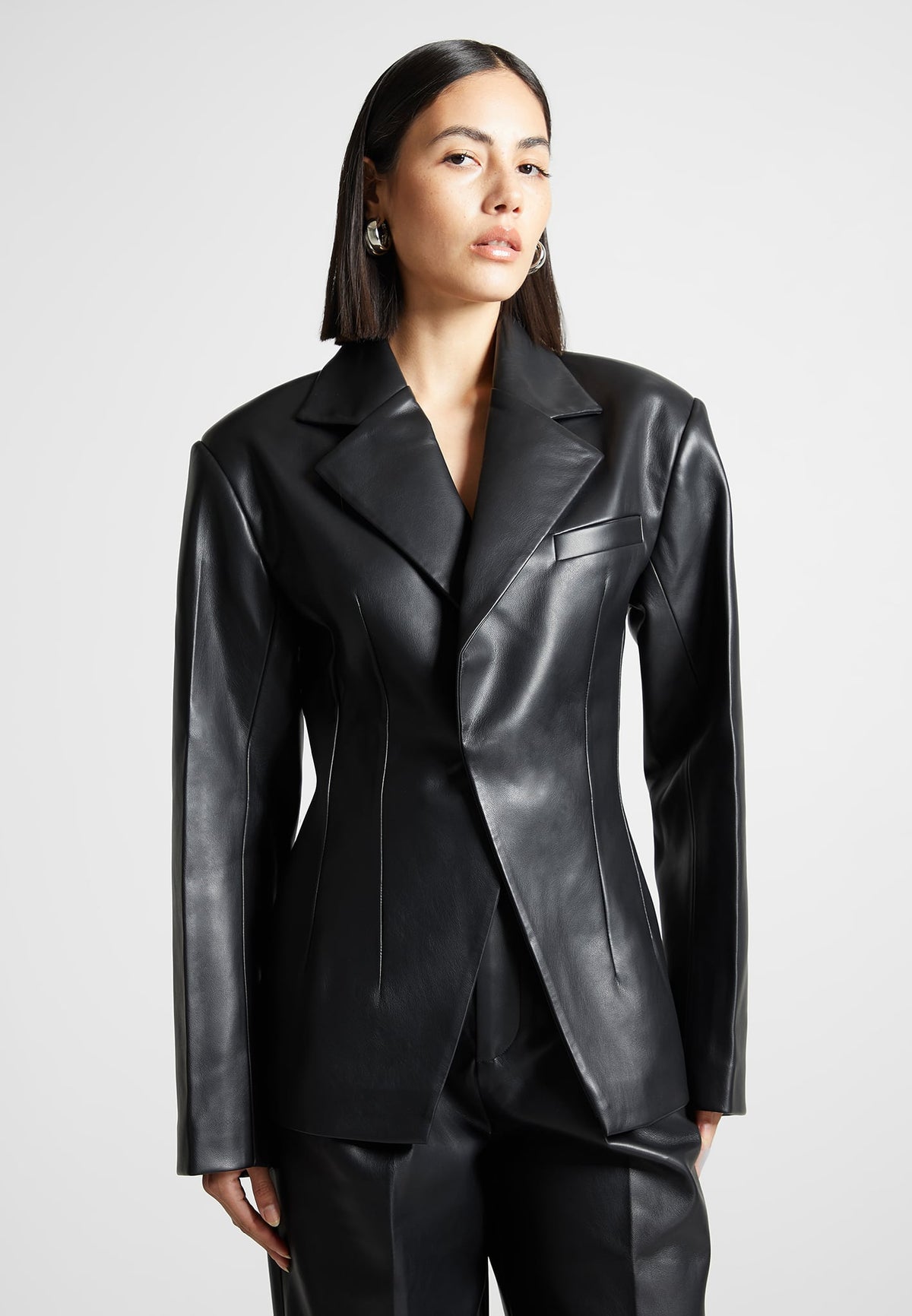 Leather Double Breasted Blazer - Black | Manière De Voir