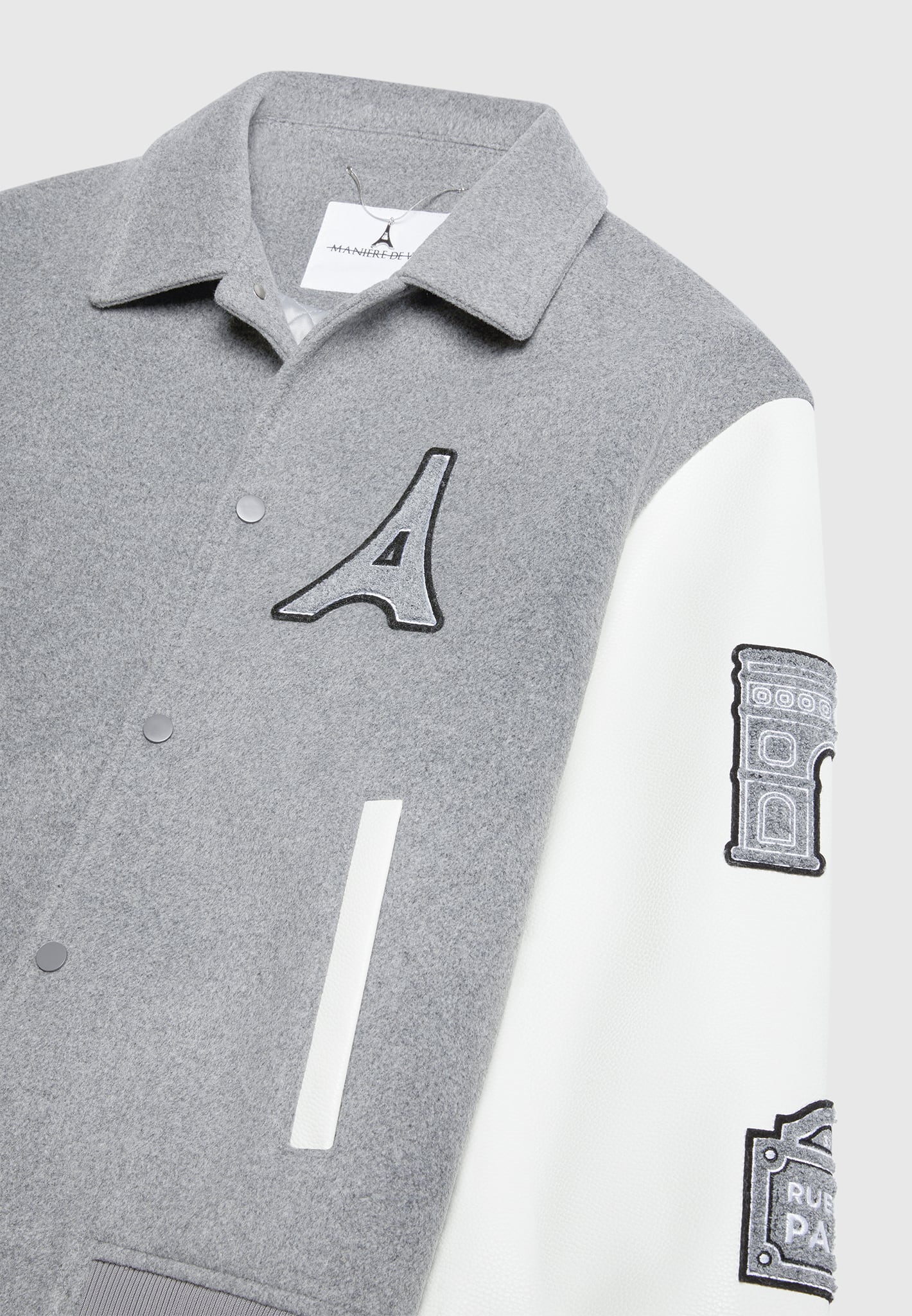 Wool Blend Mona Lisa Varsity Jacket - Grey | Manière De Voir