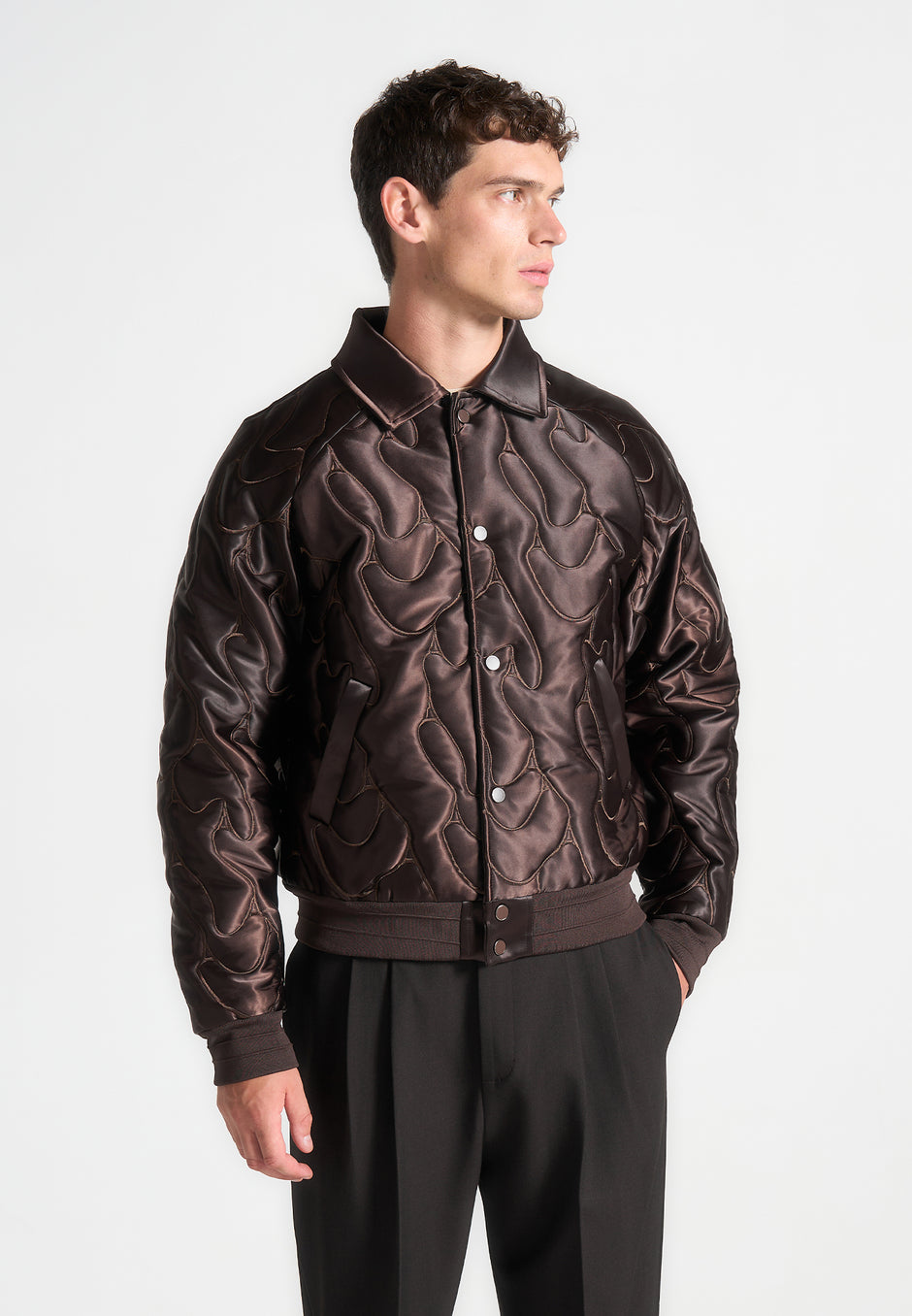 Velvet & Satin Varsity Jacket - Brown | Manière De Voir
