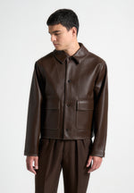 Leather Contrast Stitch Jacket - Brown | Manière De Voir