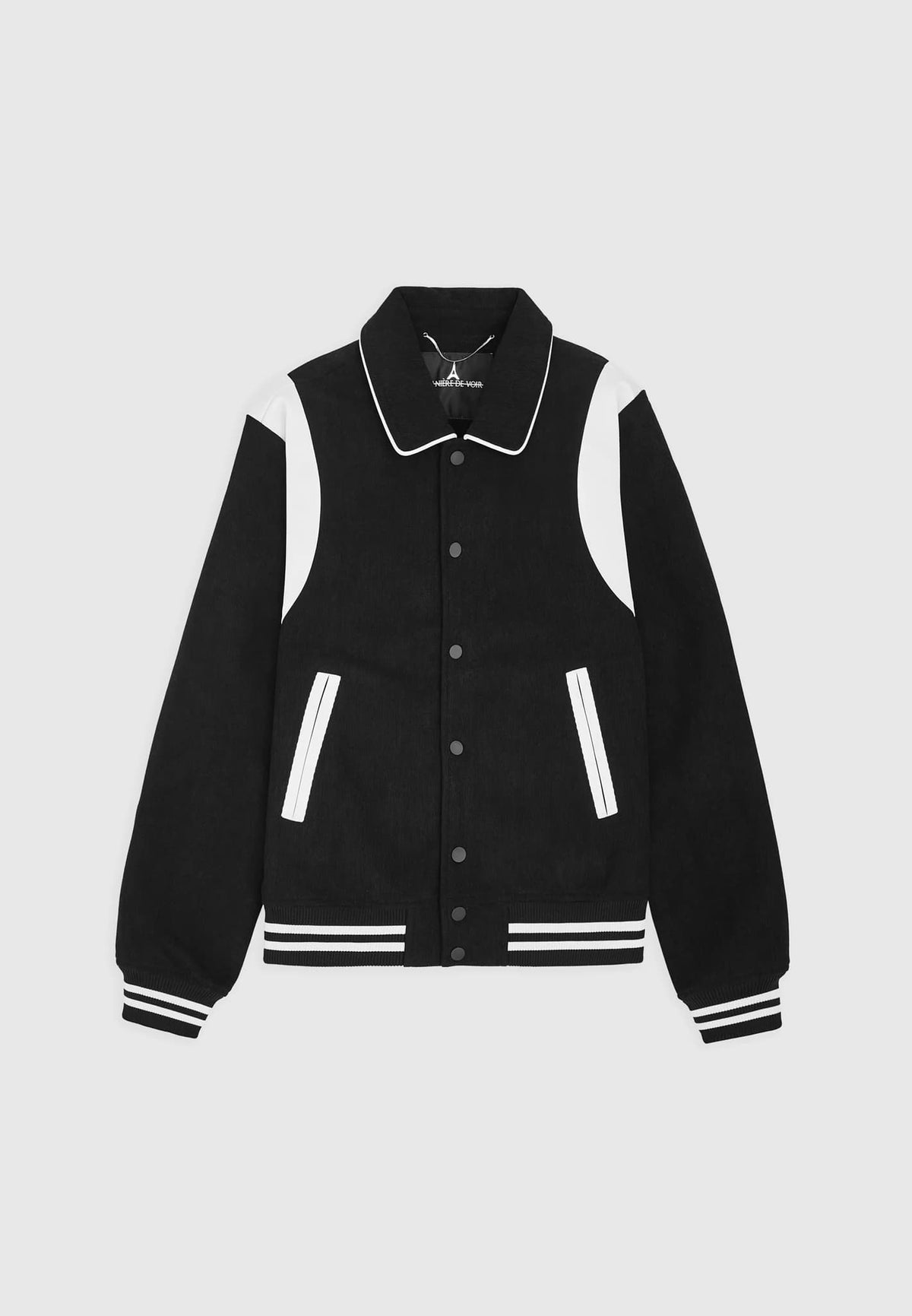 Satin Panel Corduroy Varsity Jacket - Black | Manière De Voir
