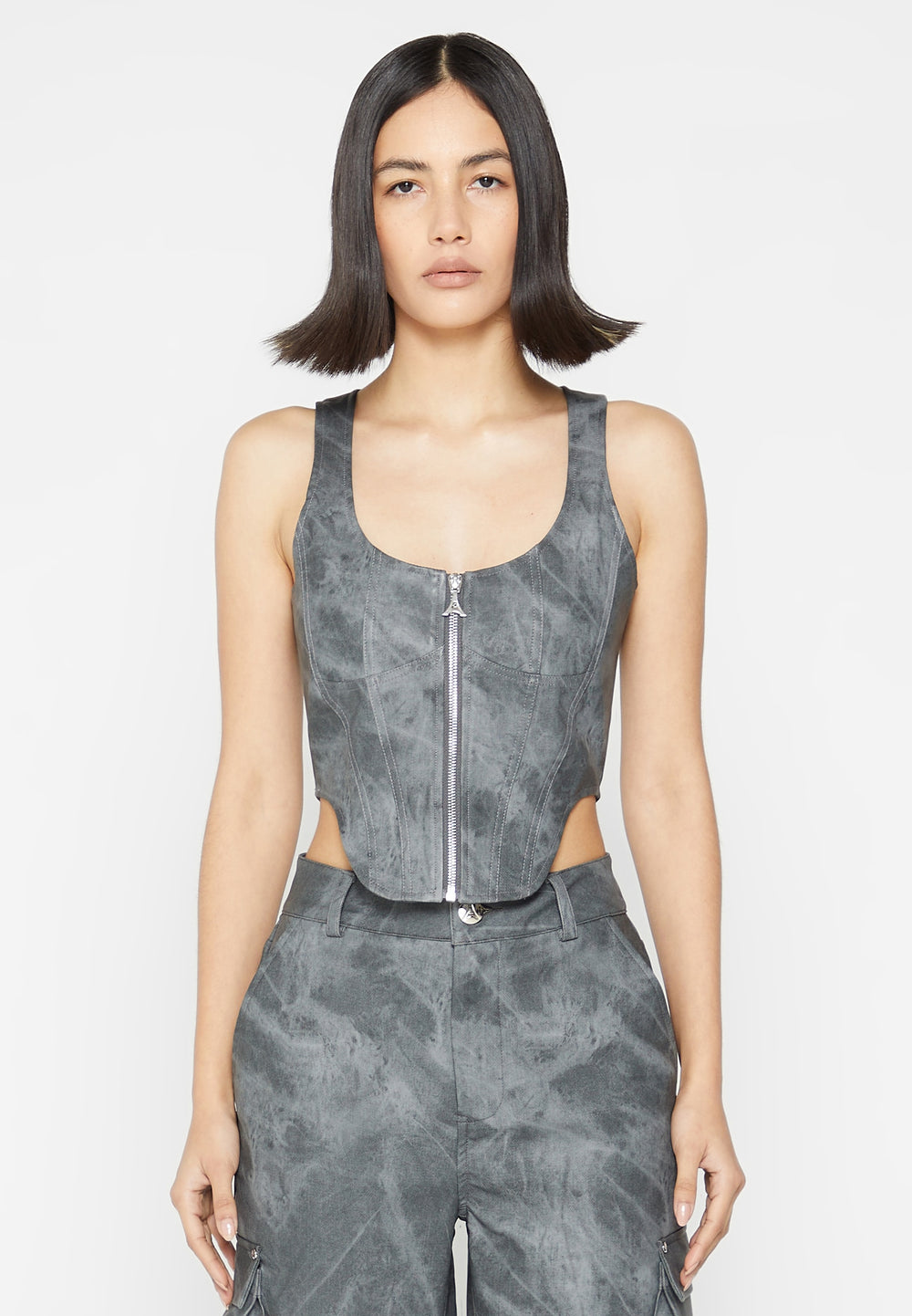 Vintage Marble Leather Corset Top - Washed Grey | Manière De Voir